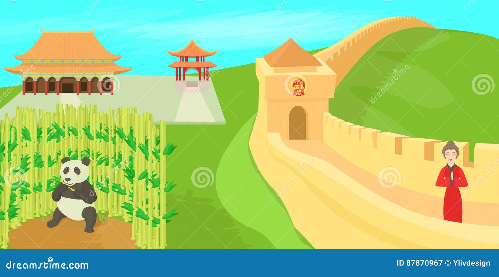 China Landscape Concept, Cartoon Style Stock Vector - Illustration of ...