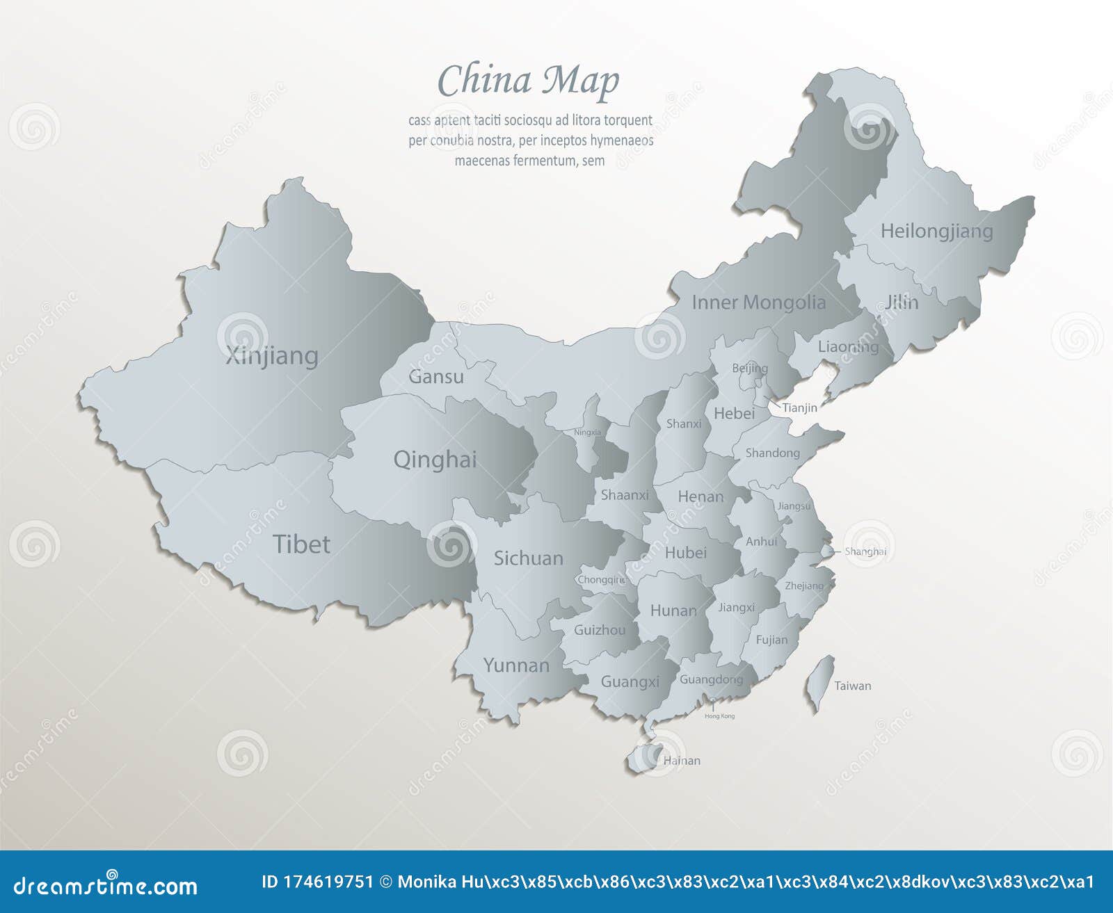 China Map, Administrative Division with Names, White Blue Card Paper 3D ...