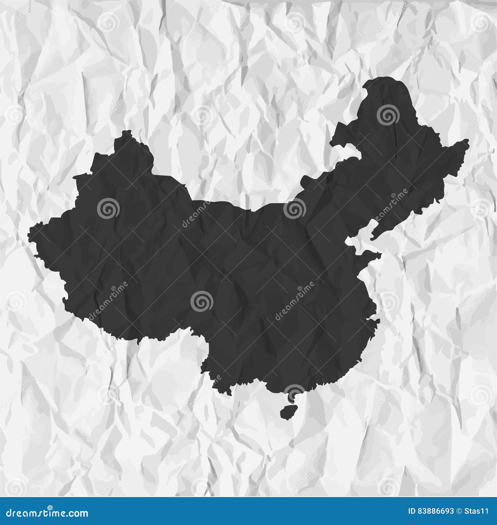 China Map in Black on a Background Crumpled Paper Stock Vector ...