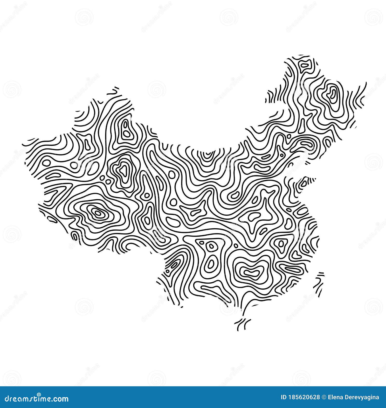 China Map From Black Isolines Or Level Line Geographic Topographic Map ...