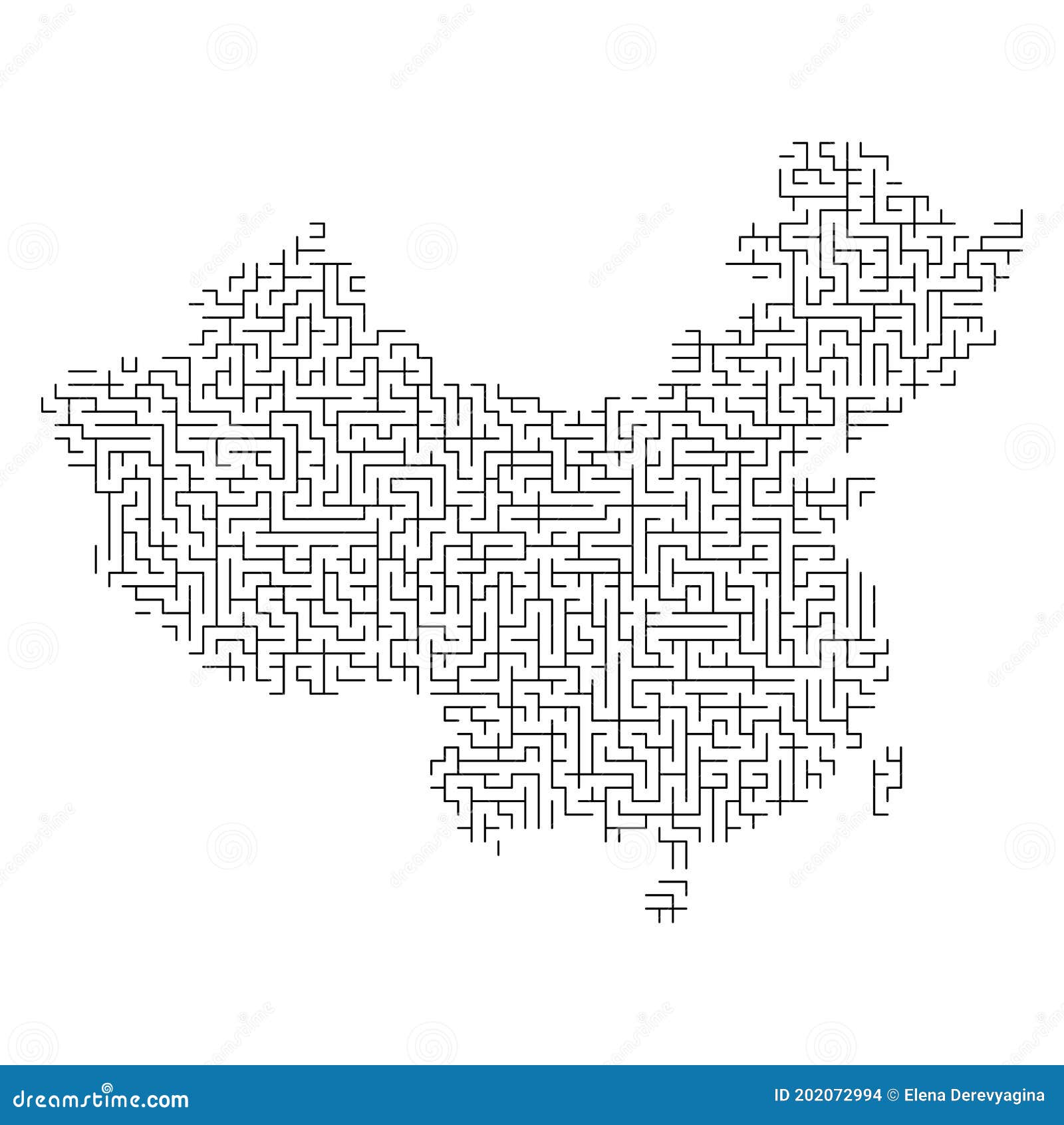 China Map from Black Pattern of the Maze Grid. Vector Illustration ...