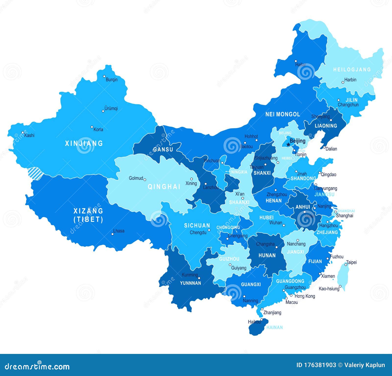 China Map. Cities, Regions. Vector Stock Illustration - Illustration of ...
