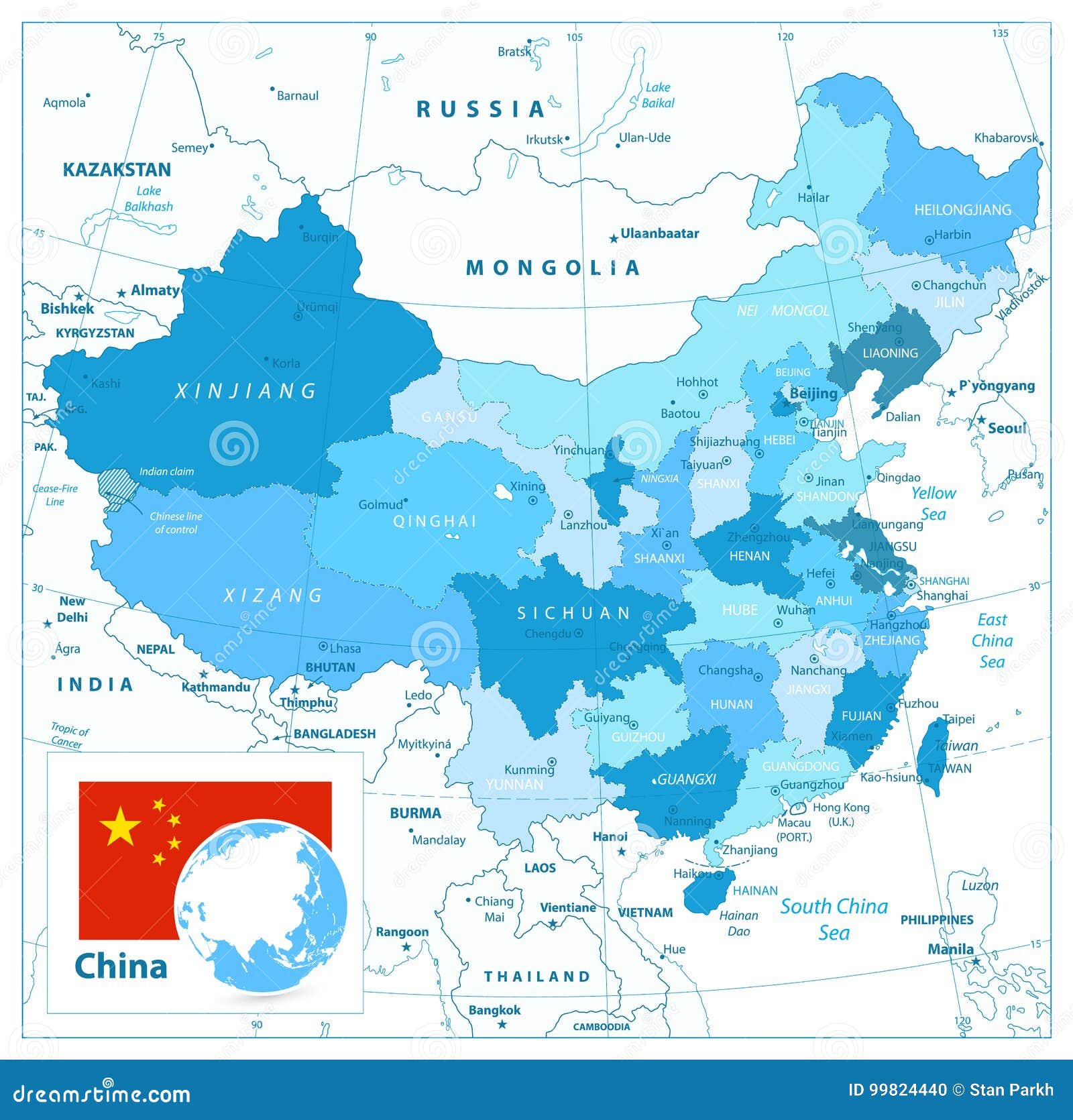 China Map in Colors of Blue Stock Vector - Illustration of editable ...