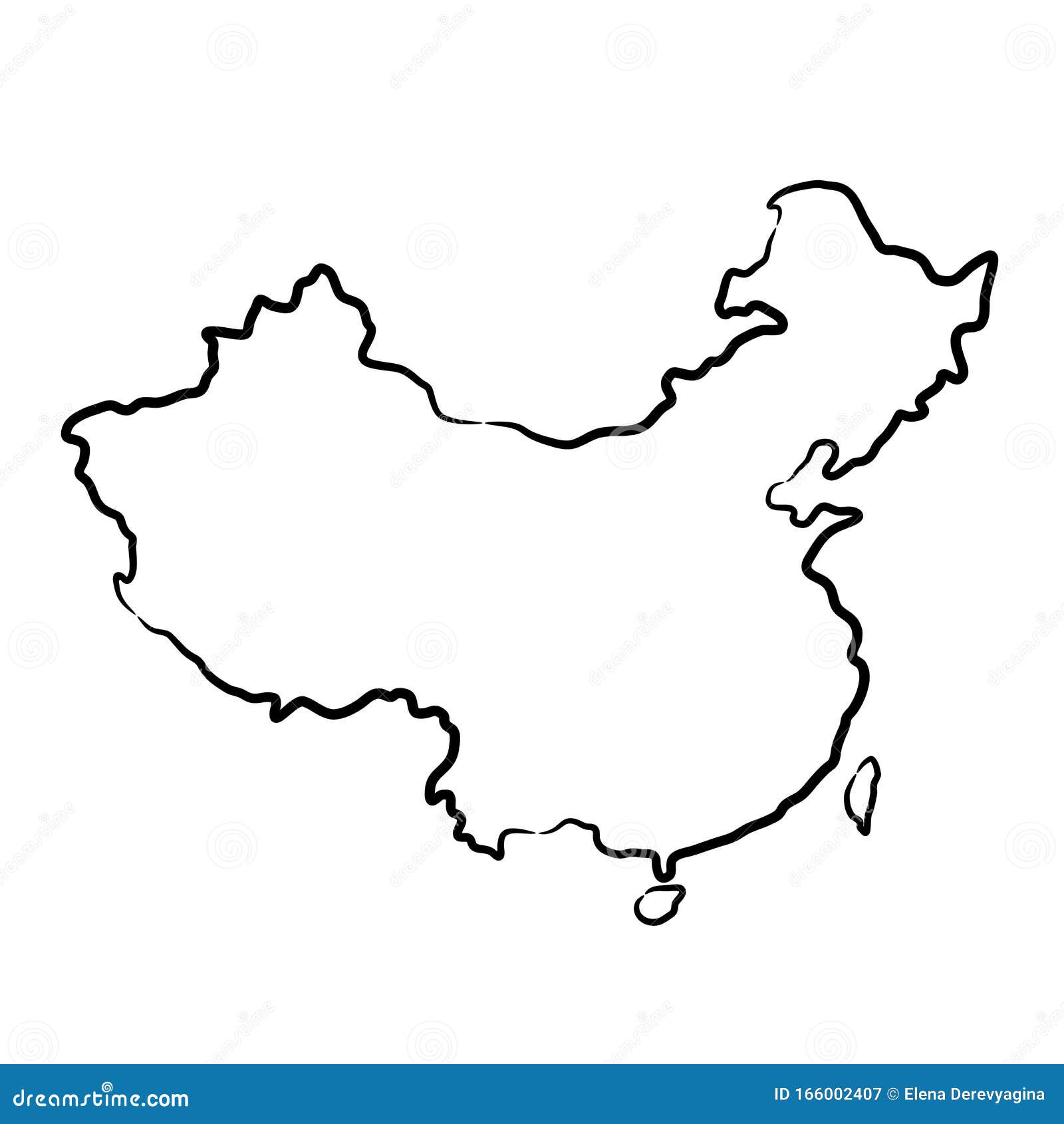 China Map from the Contour Black Brush Lines Different Thickness on ...