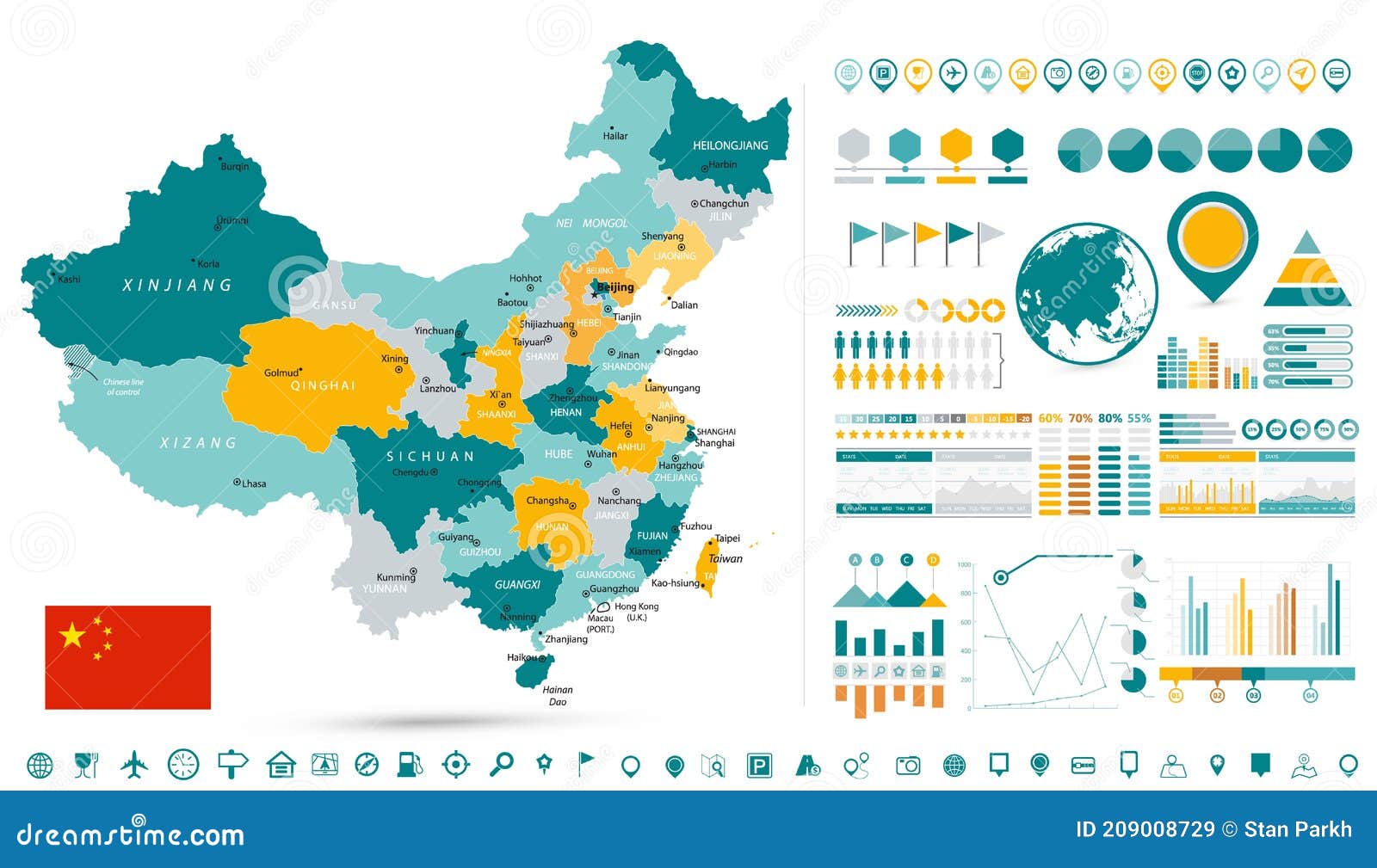 China Map and Infographics Elements Stock Vector - Illustration of ...