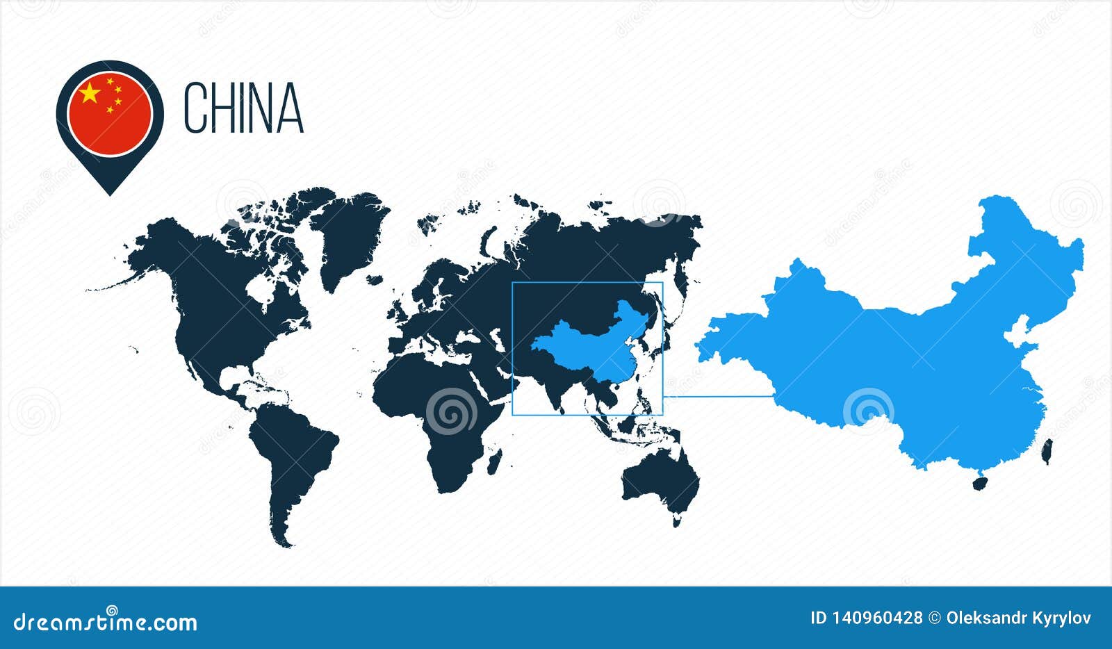 China Map Located on a World Map with Flag and Map Pointer or Pin ...