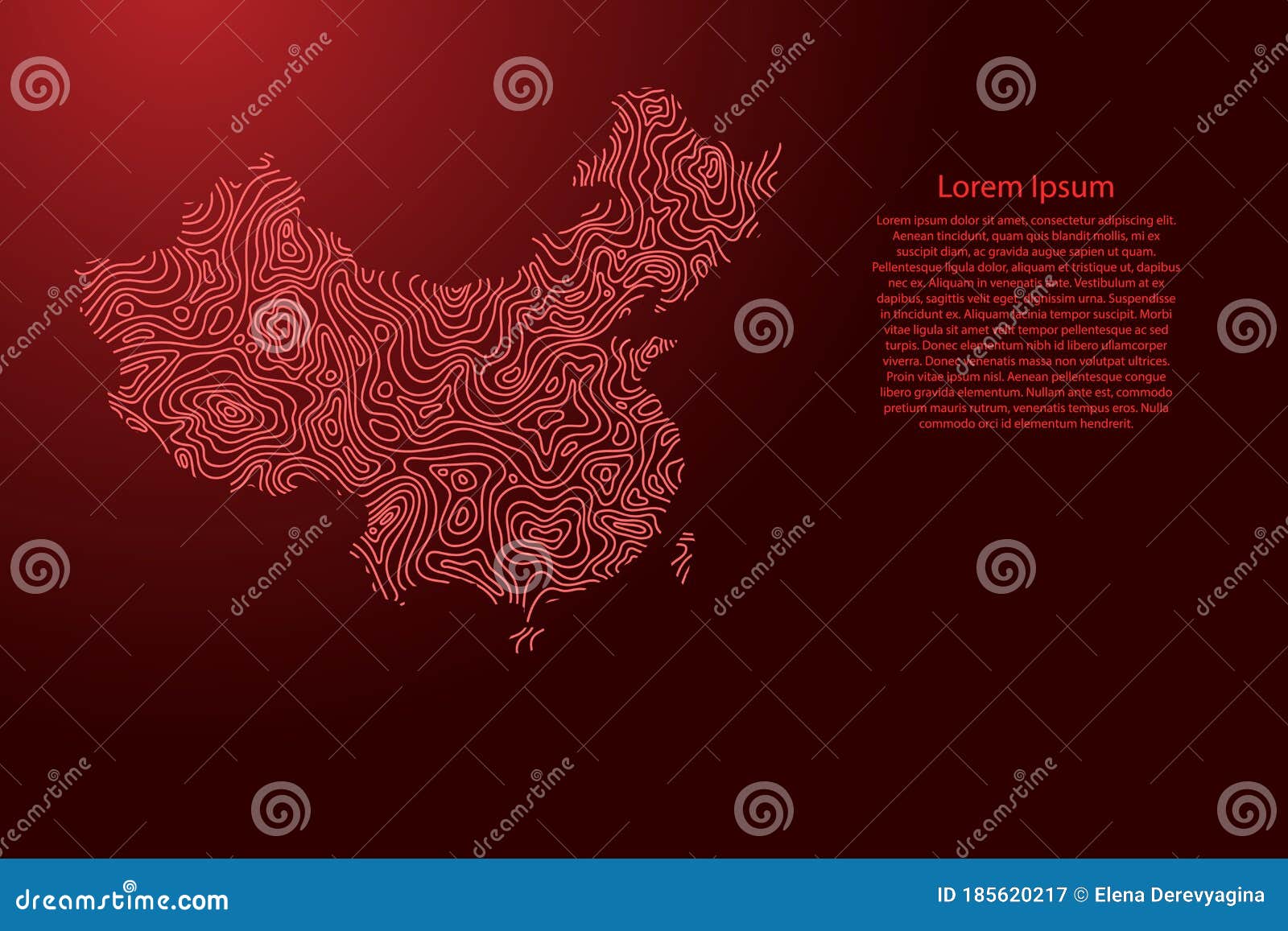 China Map from Red Isolines or Level Line Geographic Topographic Map ...