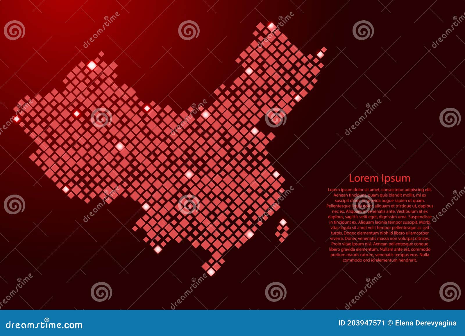 China Map from Red Pattern Rhombuses of Different Sizes and Glowing ...