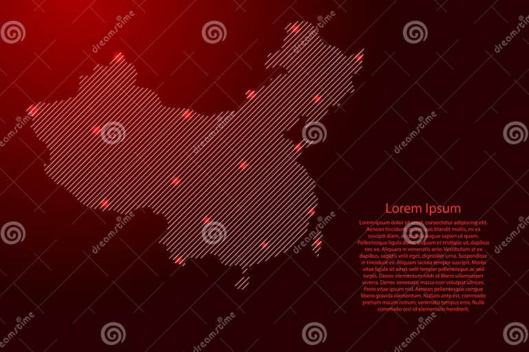 China Map from Red Pattern Slanted Parallel Lines and Glowing Space ...