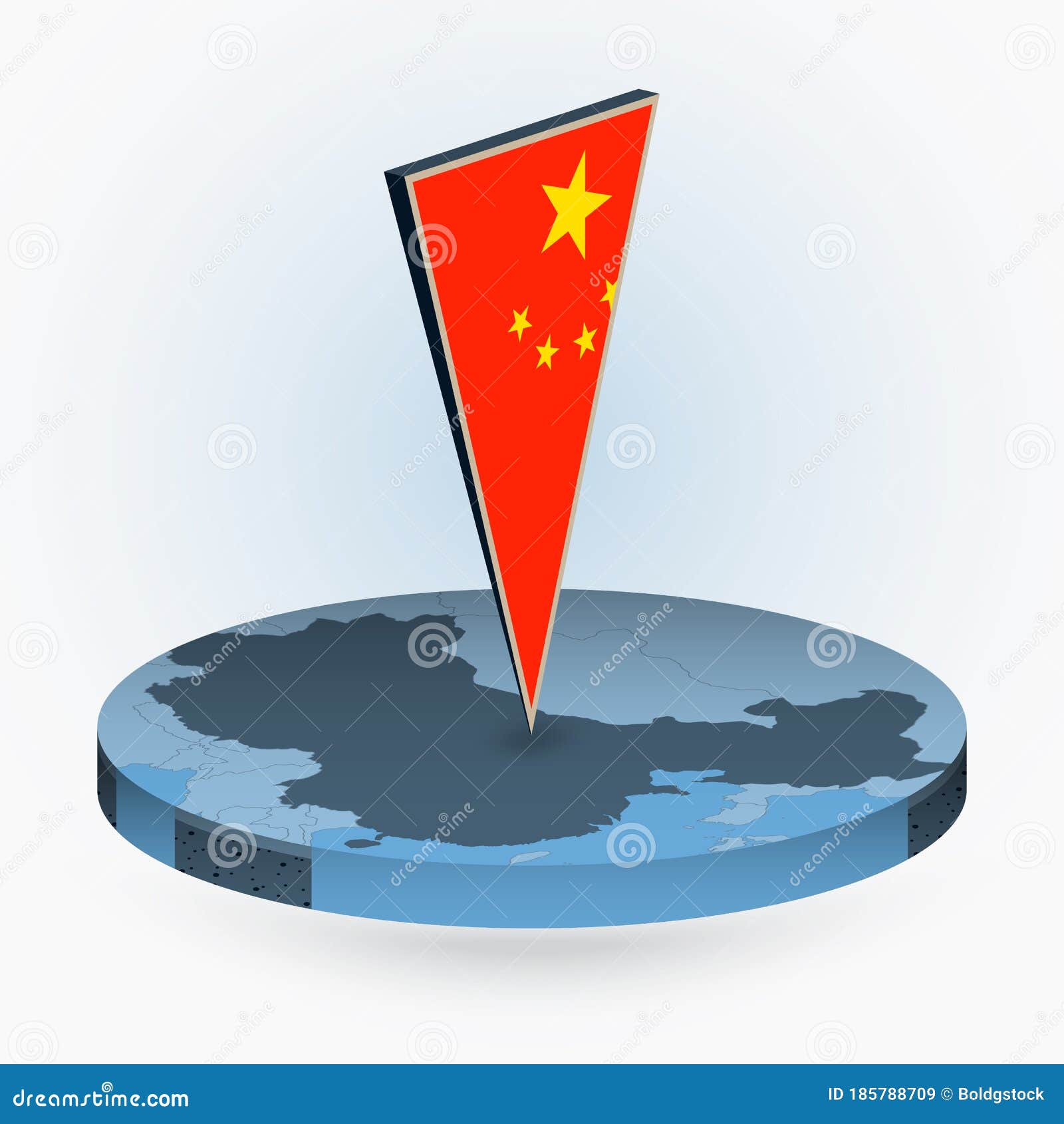 China Map in Round Isometric Style with Triangular 3D Flag of China ...