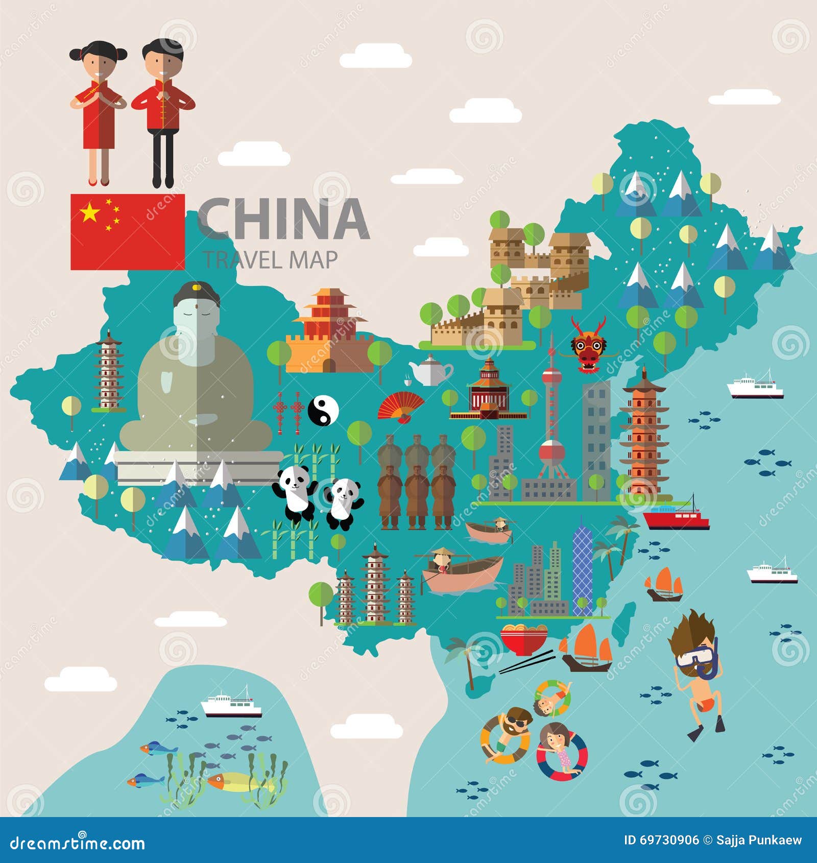 China Travel Sightseeing Map Poster Cartoon Vector | CartoonDealer.com ...