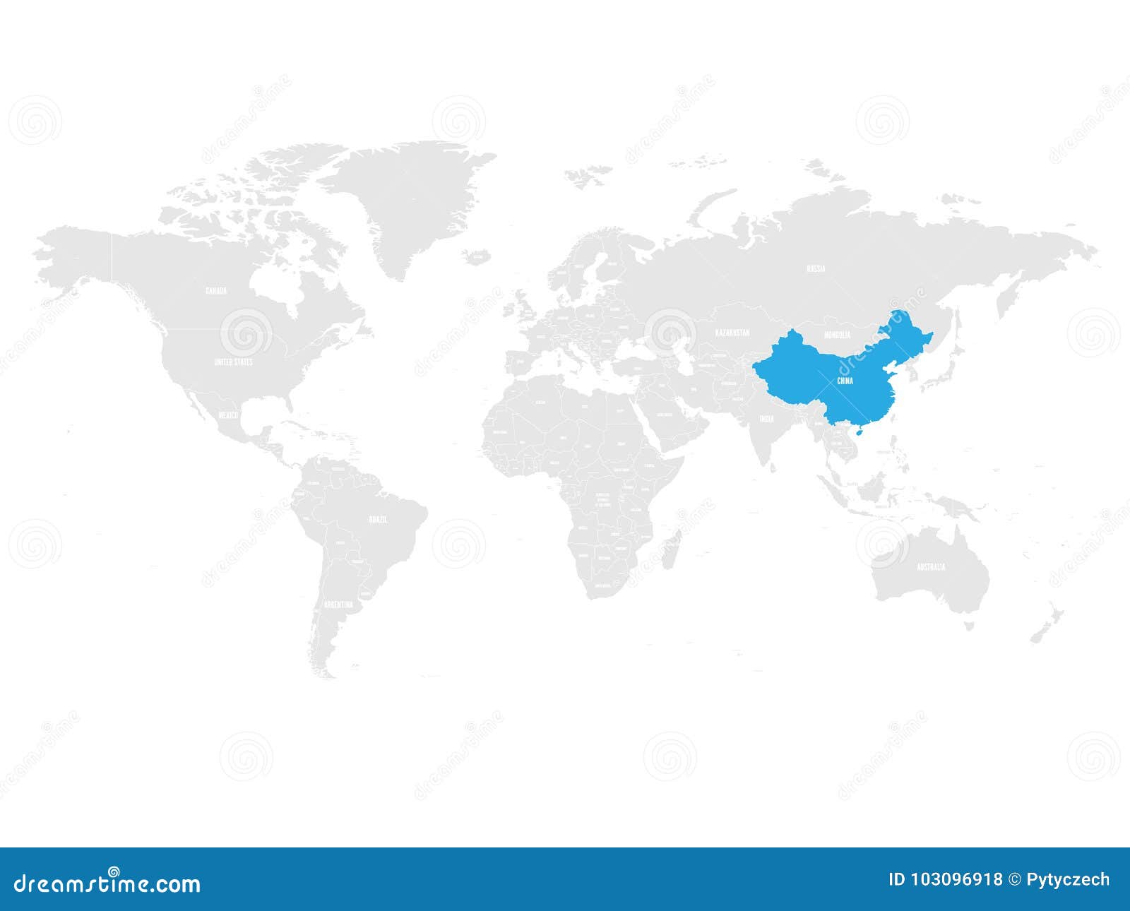 China Marked by Blue in Grey World Political Map. Vector Illustration ...