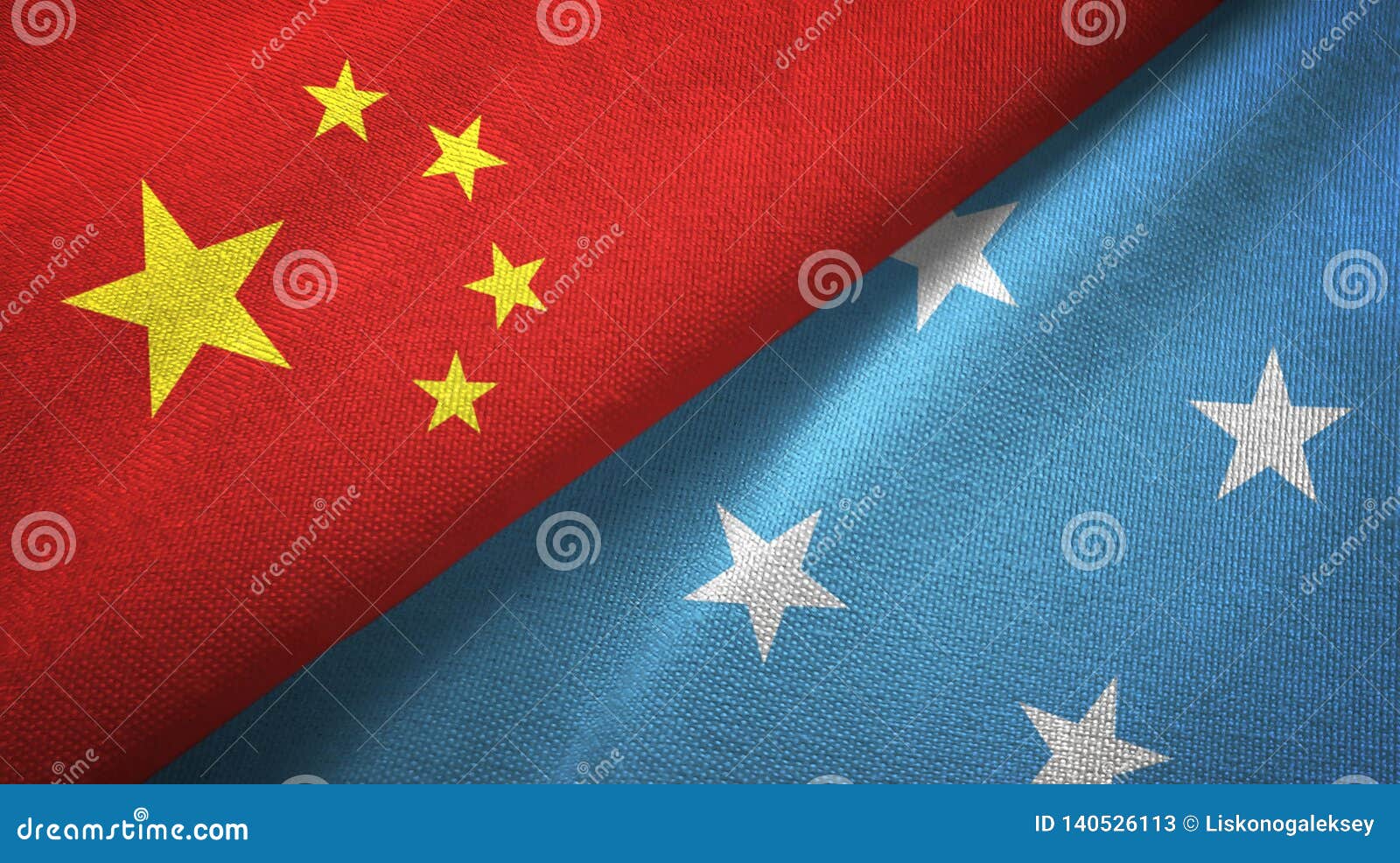 Micronesia And China Flags Crossed And Waving Flat Style. Official ...
