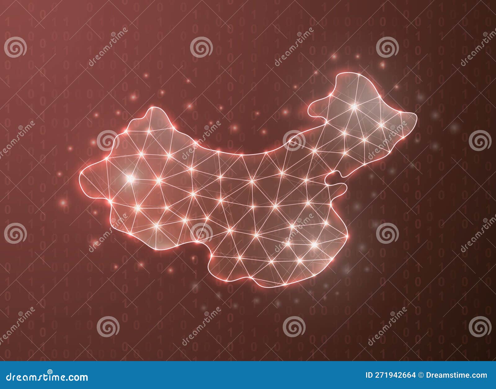 China Polygonal Symbol with Binary Code Background. China Map Concept ...
