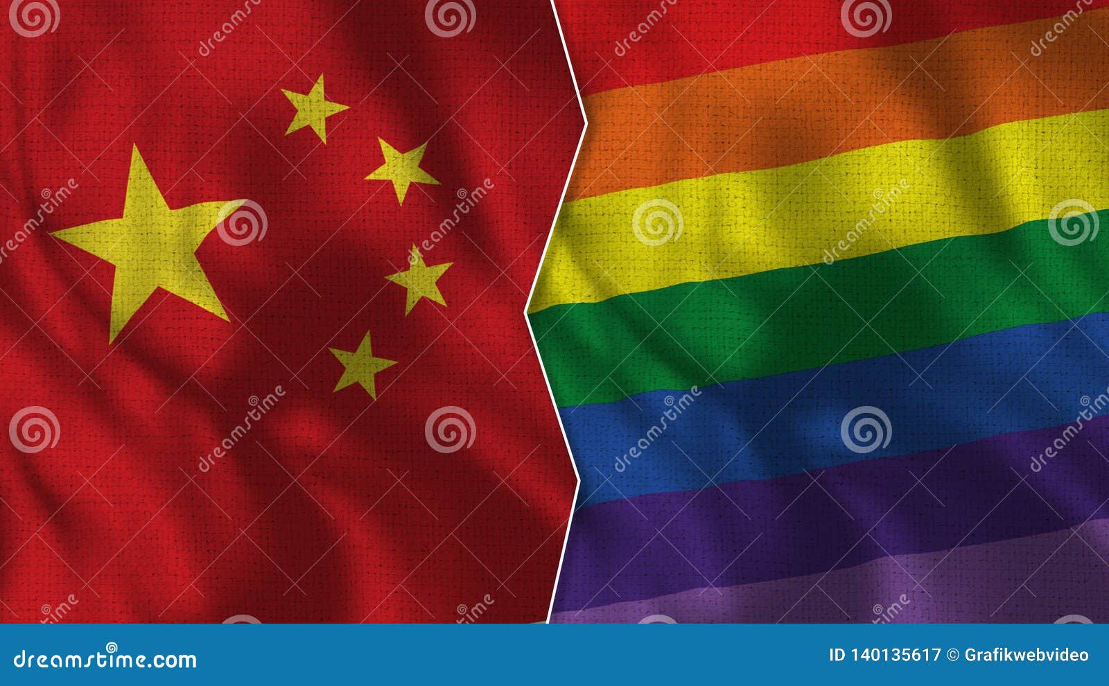 China and Pride Half Flags Together Stock Illustration - Illustration ...