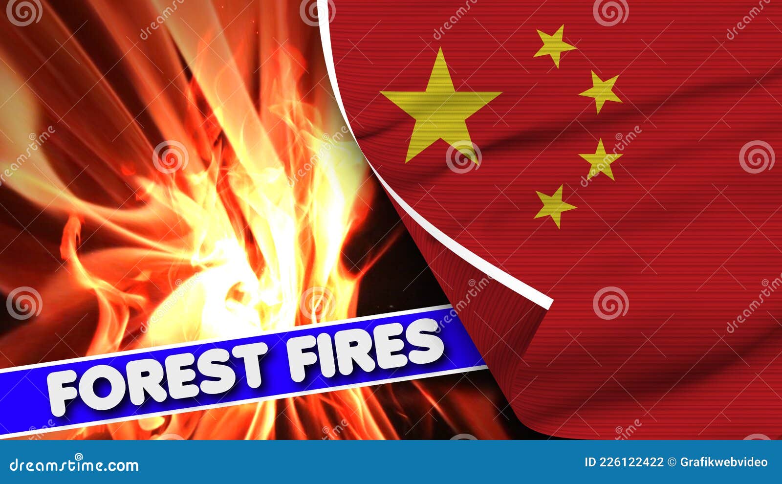 China Realistic Flag with Forest Fires Title Fabric Texture ...