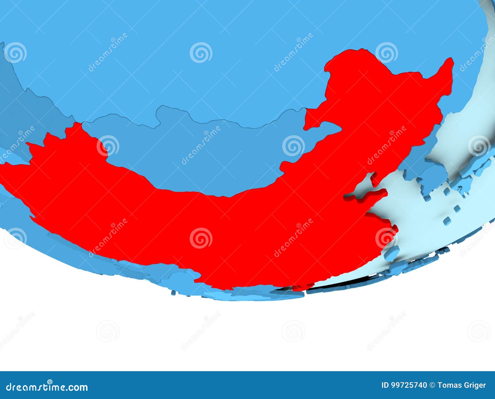 China in red on blue map stock illustration. Illustration of globe ...