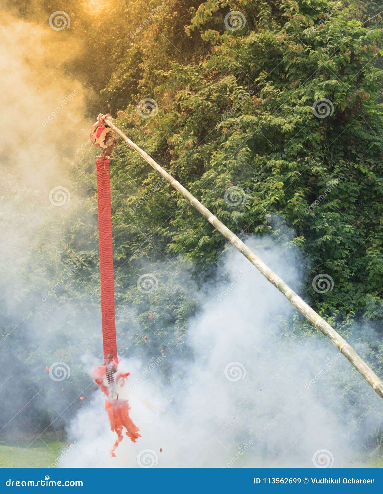 China Red Cracker Line Hanging on Bamboo Stick are Fired and Con Stock ...