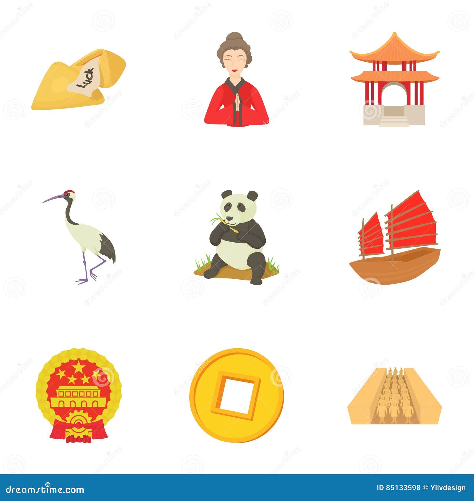China Republic Icons Set, Cartoon Style Stock Vector - Illustration of ...