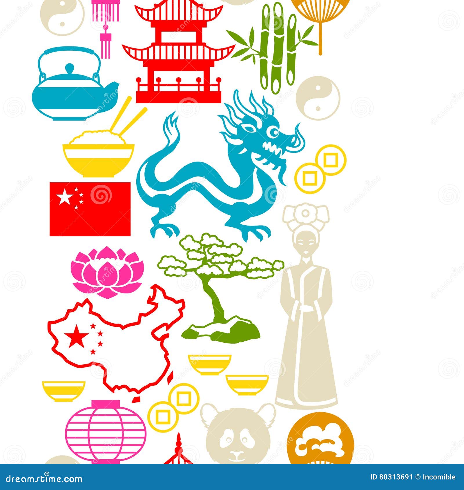 China Seamless Pattern. Chinese Symbols and Objects Stock Vector ...