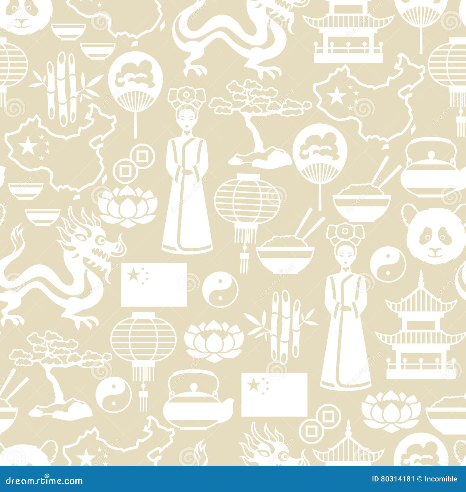 China Seamless Pattern. Chinese Symbols and Objects Stock Vector ...