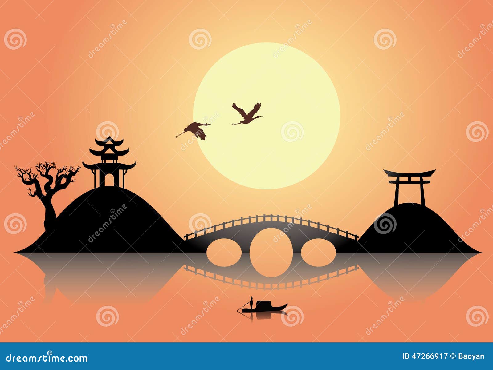 China sunset stock vector. Illustration of tree, culture - 47266917