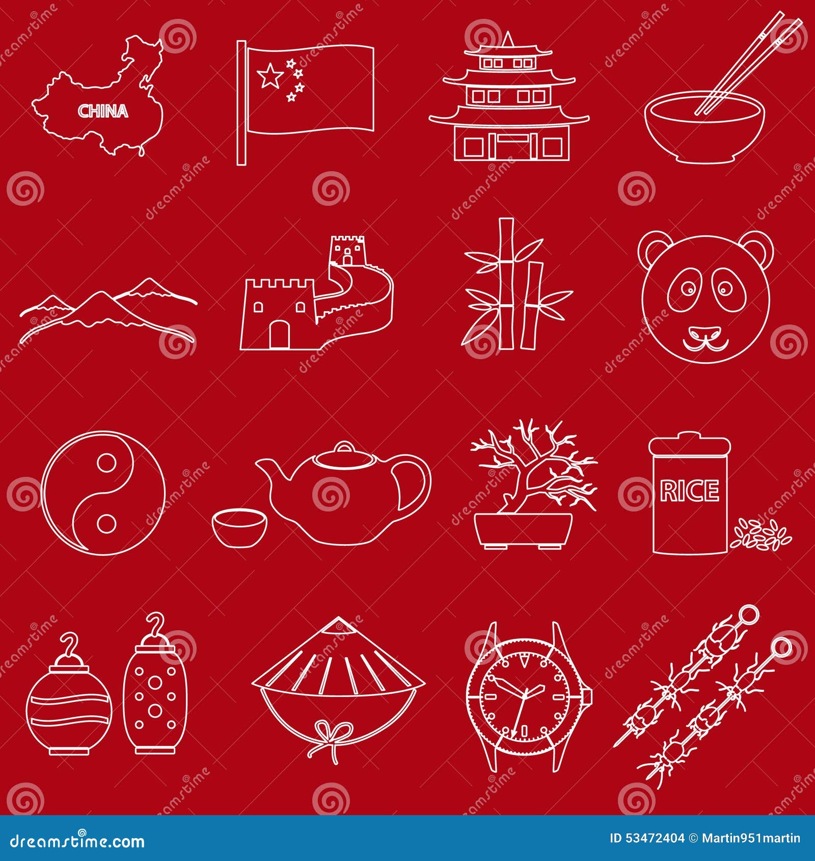 China Theme Red and White Outline Icons Set Stock Vector - Illustration ...