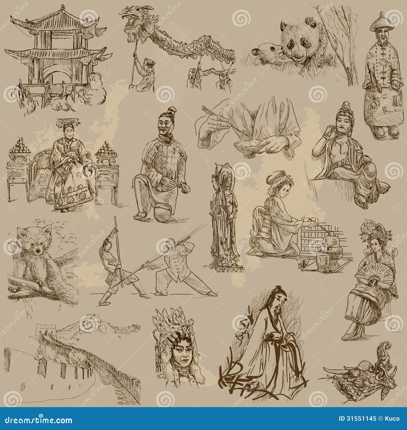 Confucius Colored Portrait In Line Art Illustration. Editable Layers ...