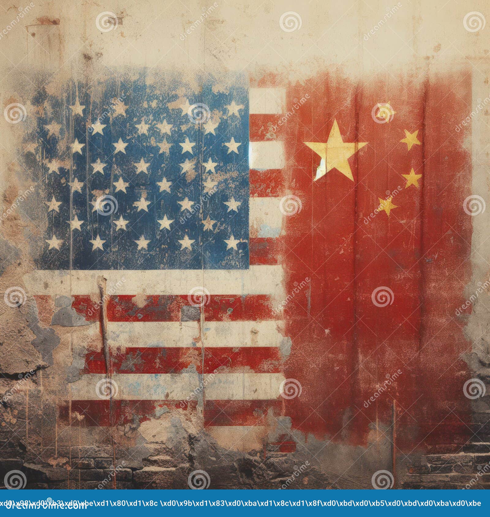 China and US Flags on a Distressed Wall. Ai Generative Stock ...