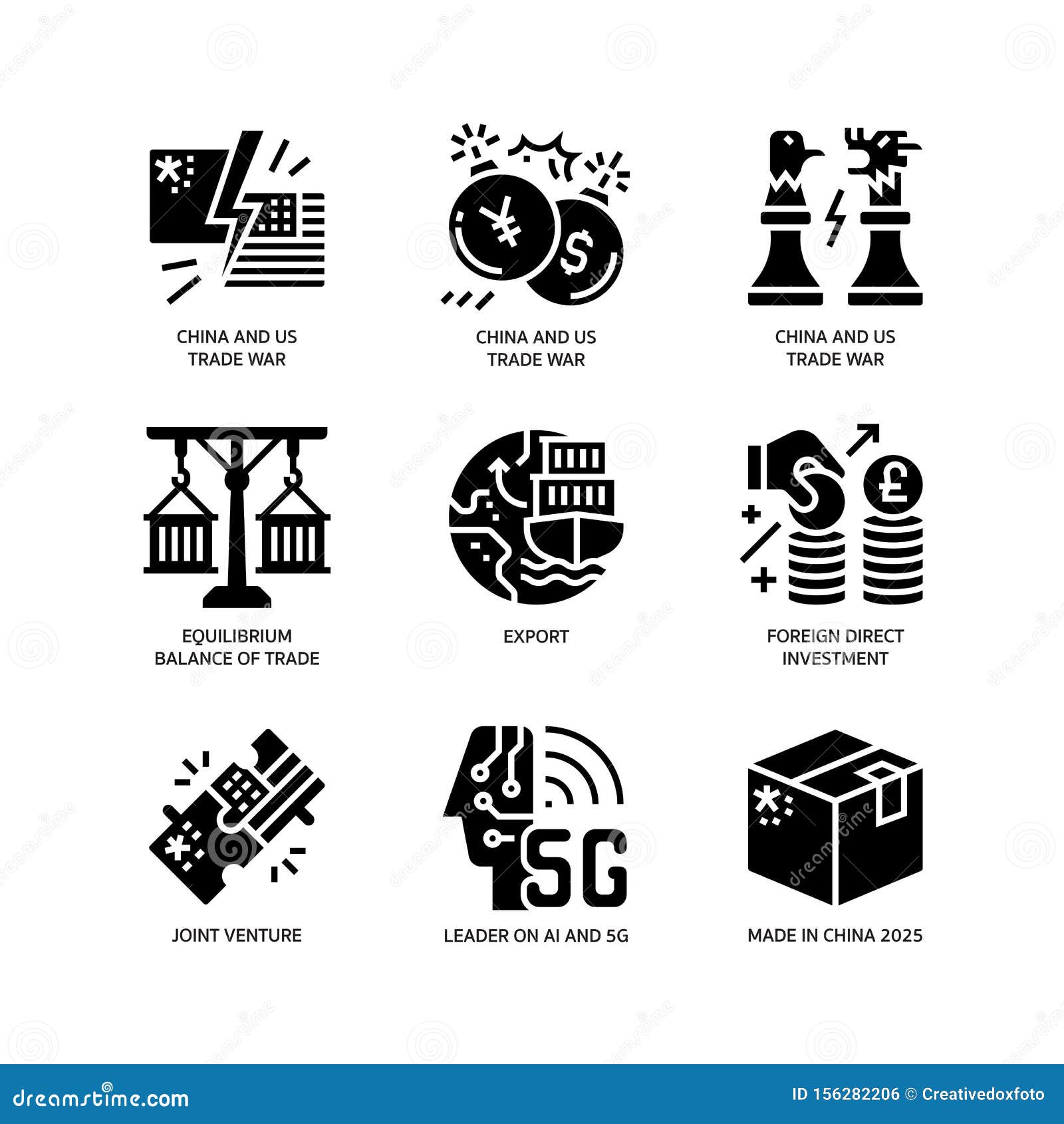 China and US Trade War Icon Set Stock Vector - Illustration of ...