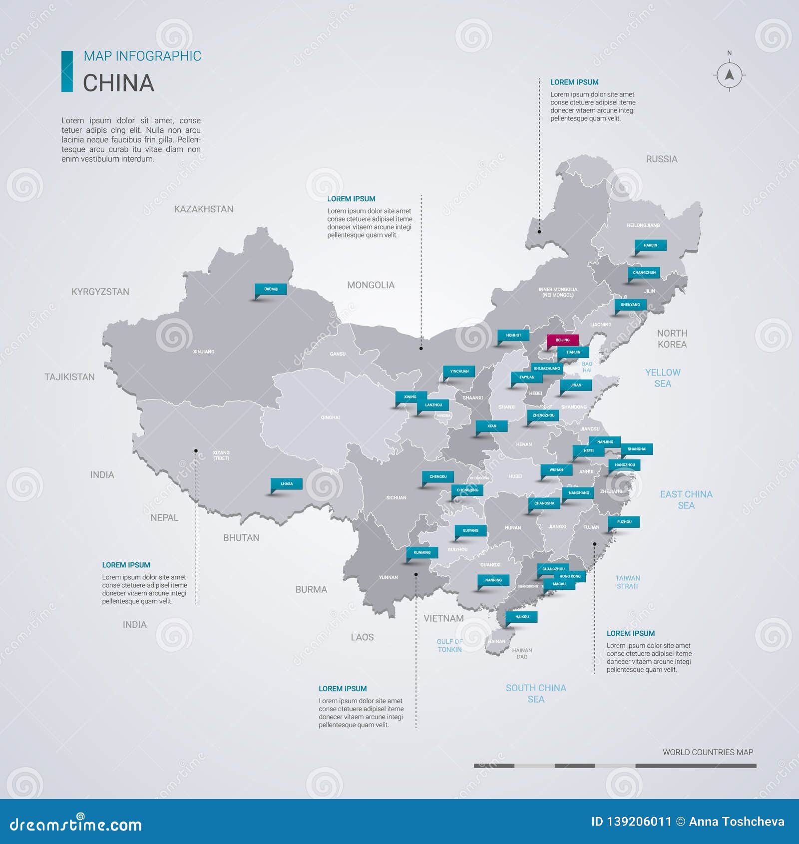 China Vector Map with Infographic Elements, Pointer Marks Stock Vector ...