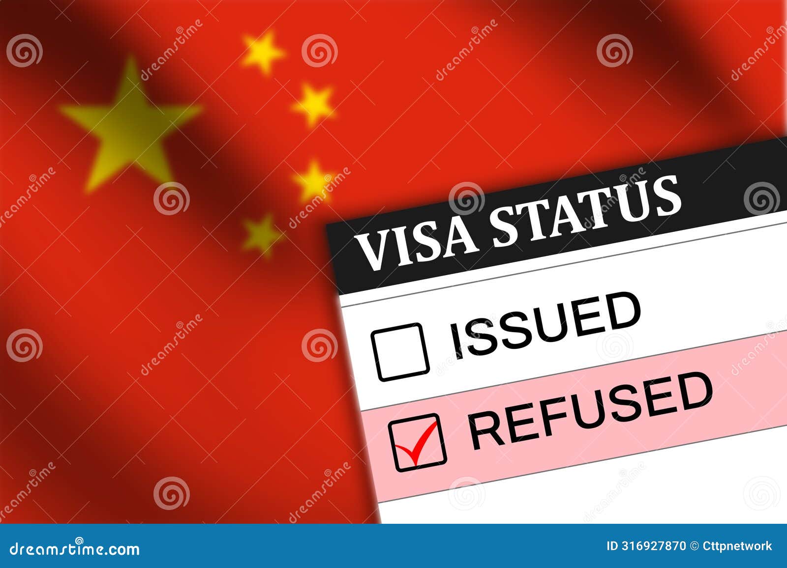 China Visa Rejection Paper Showing Status Background. Visa Refused ...