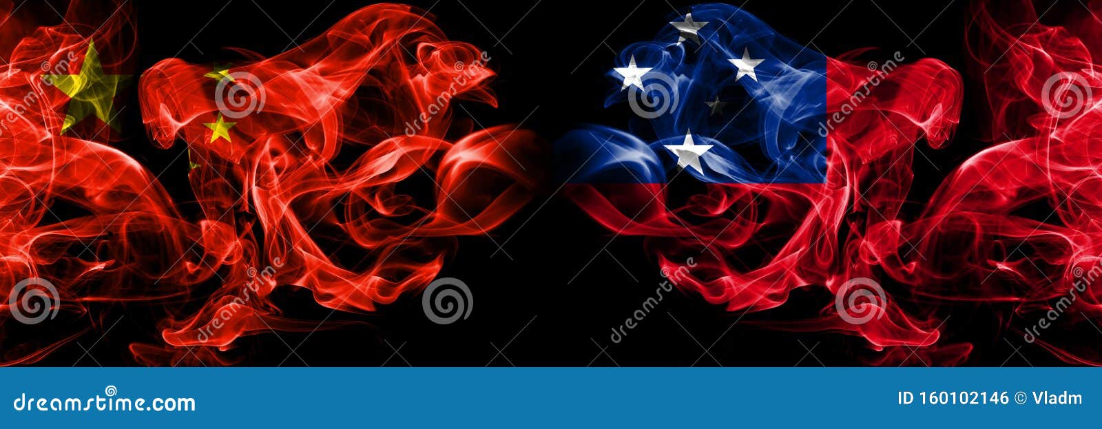 China Vs Samoa, Samoan Smoke Flags Placed Side by Side. Thick Colored ...