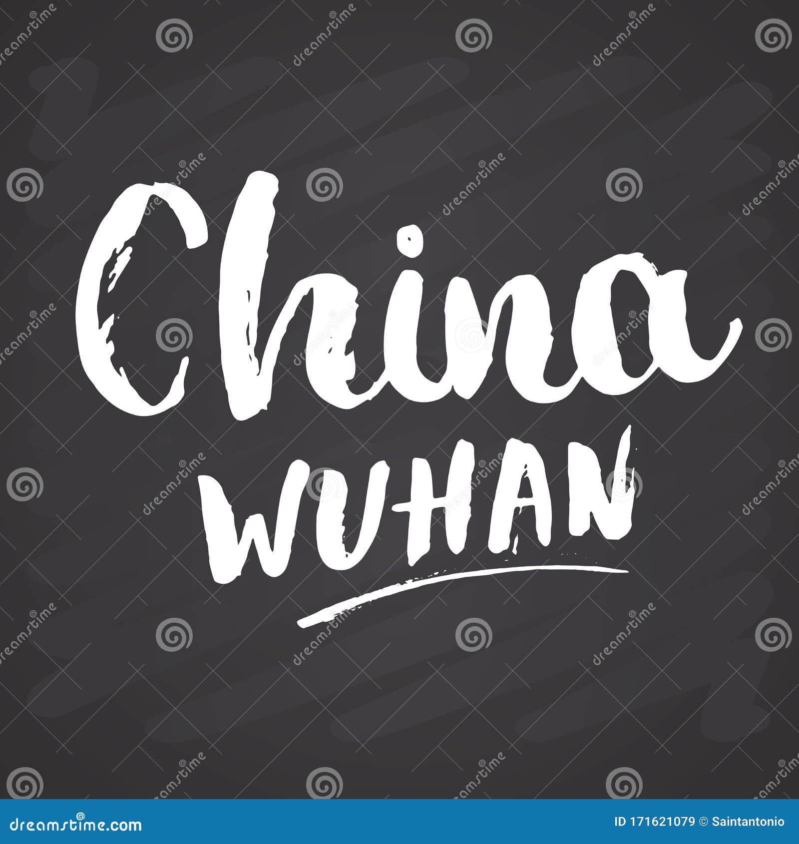 China, Wuhan Lettering. Vector Illustration on Chalkboard Background ...