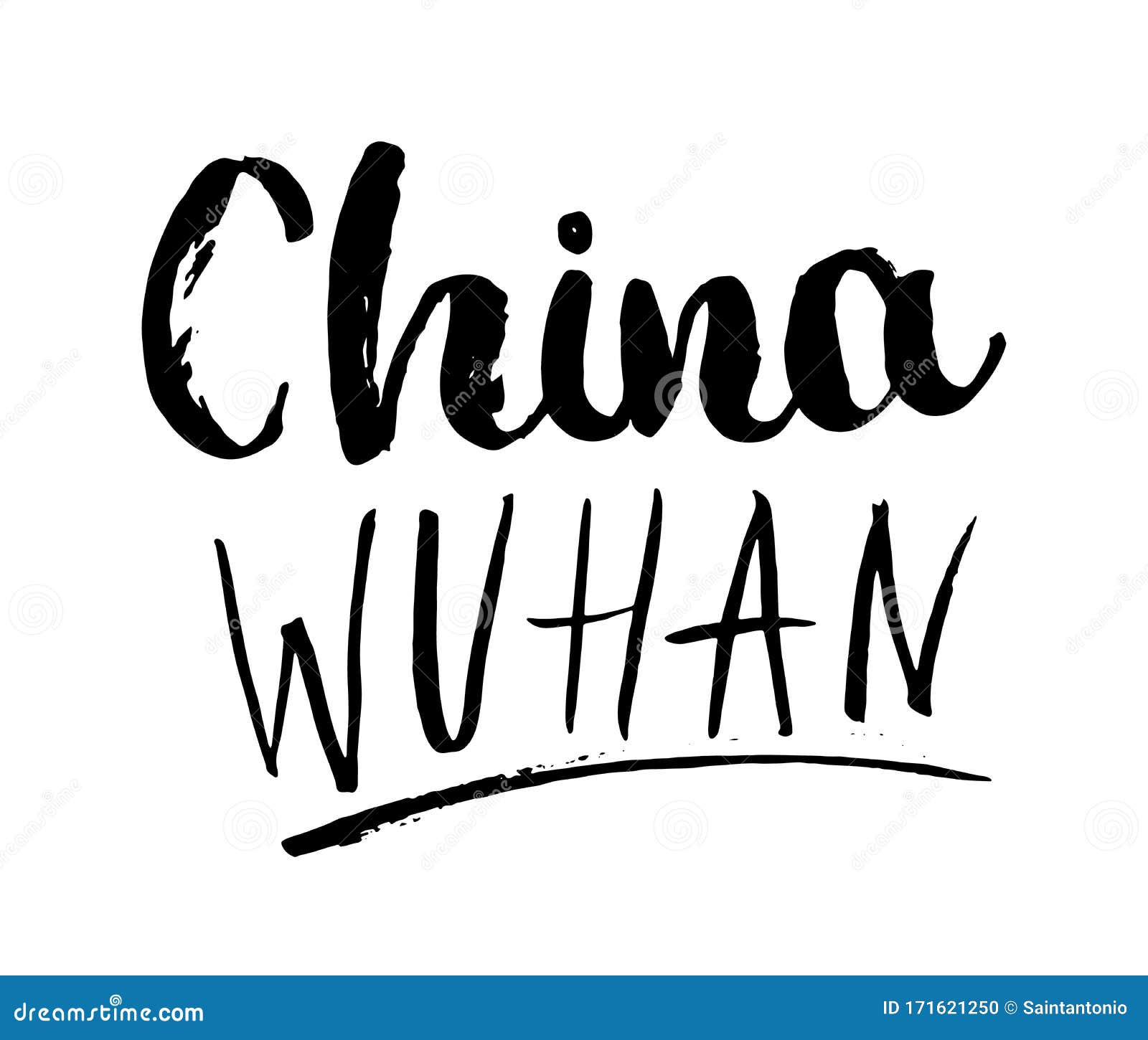 China, Wuhan Lettering. Vector Illustration Isolated on White ...