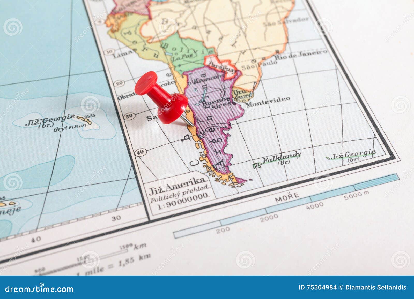 Chincheta en un mapa foto de archivo. Imagen de unido - 75504984