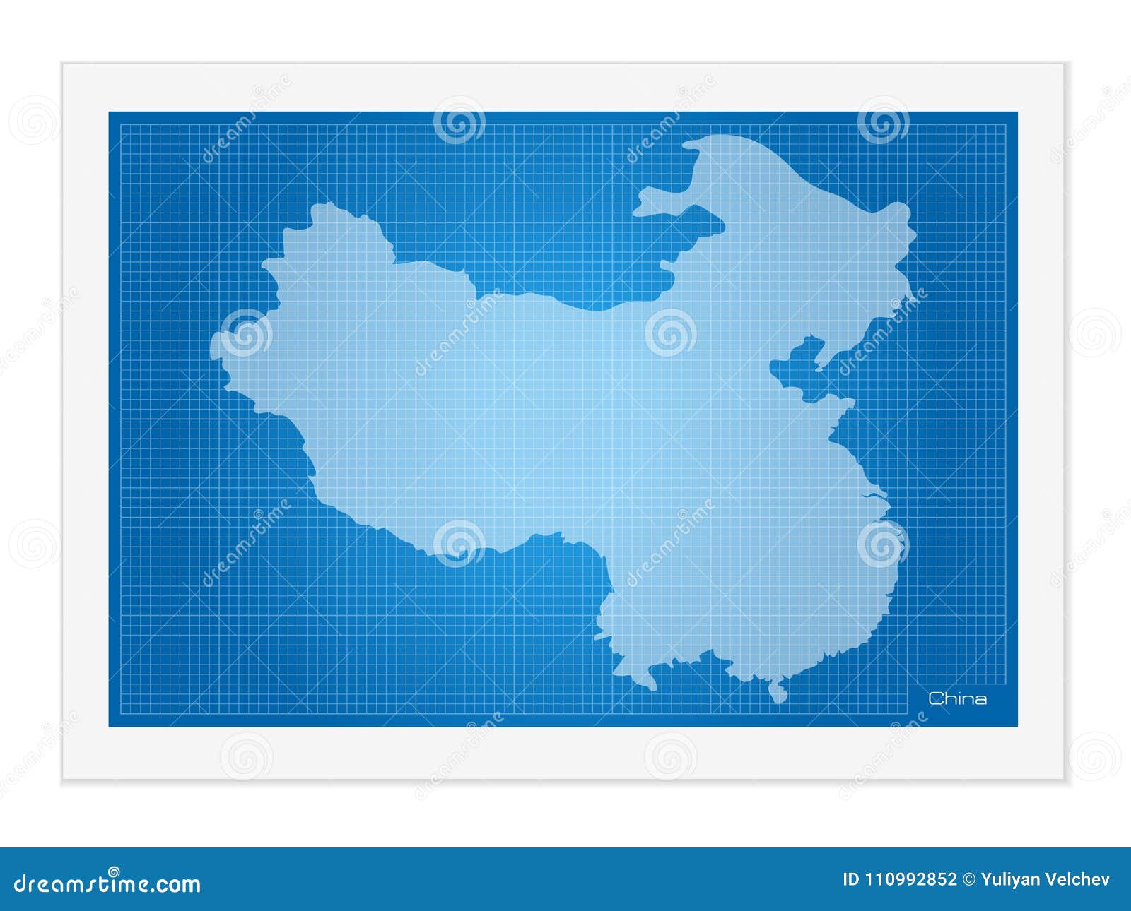 China Blueprint Map Template With Capital City. Cartoon Vector ...