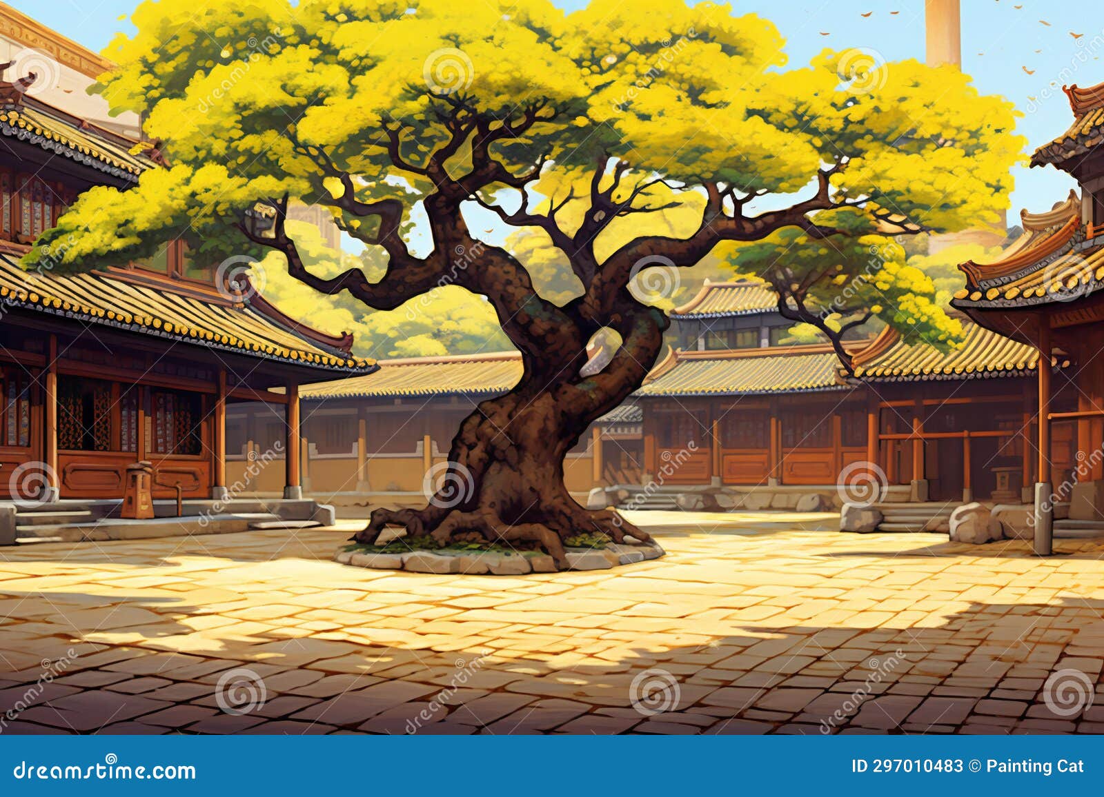 Chinese Ancient Architecture with a Big Tree in the Foreground Stock ...