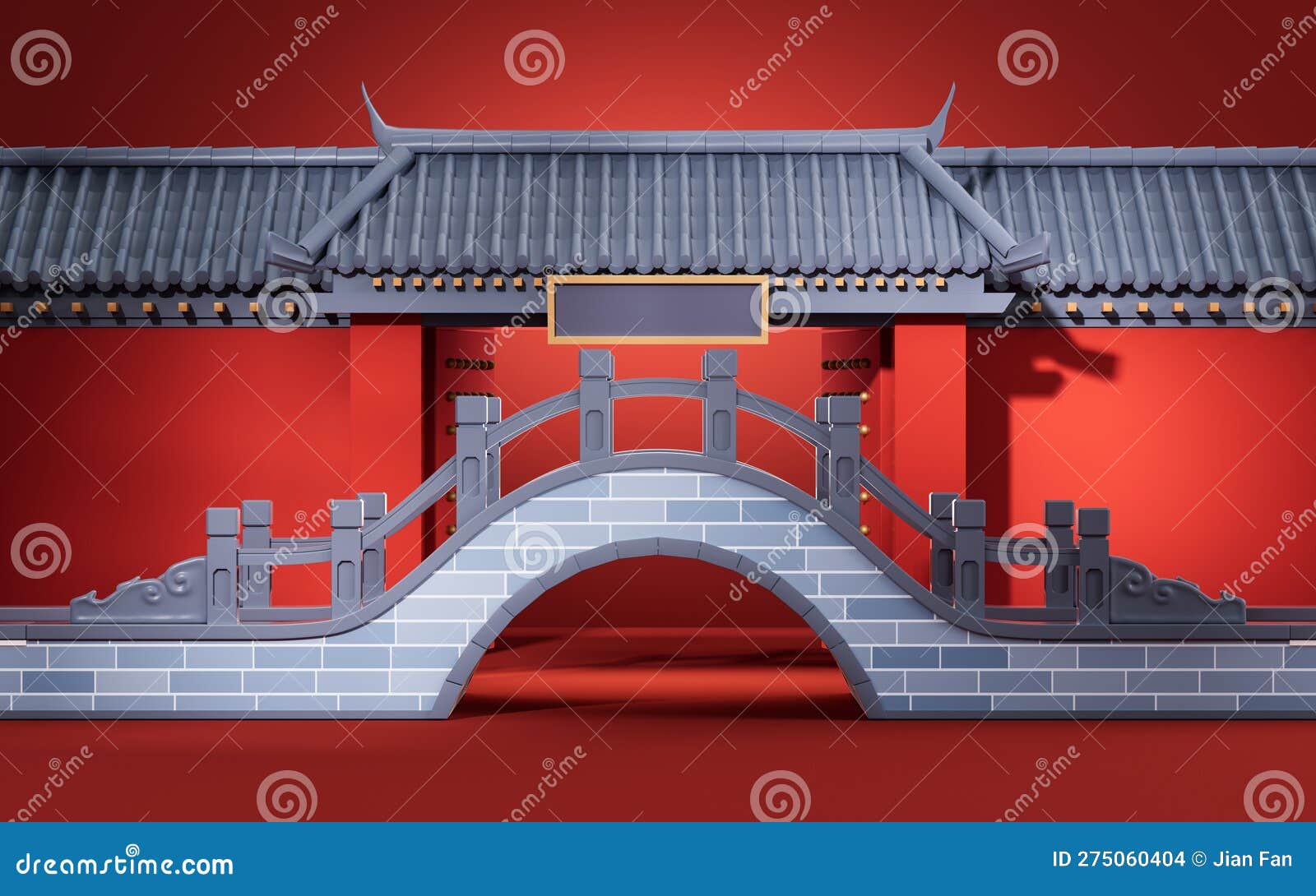 Chinese Ancient Bridge, Traditional Architecture, 3d Rendering Stock ...
