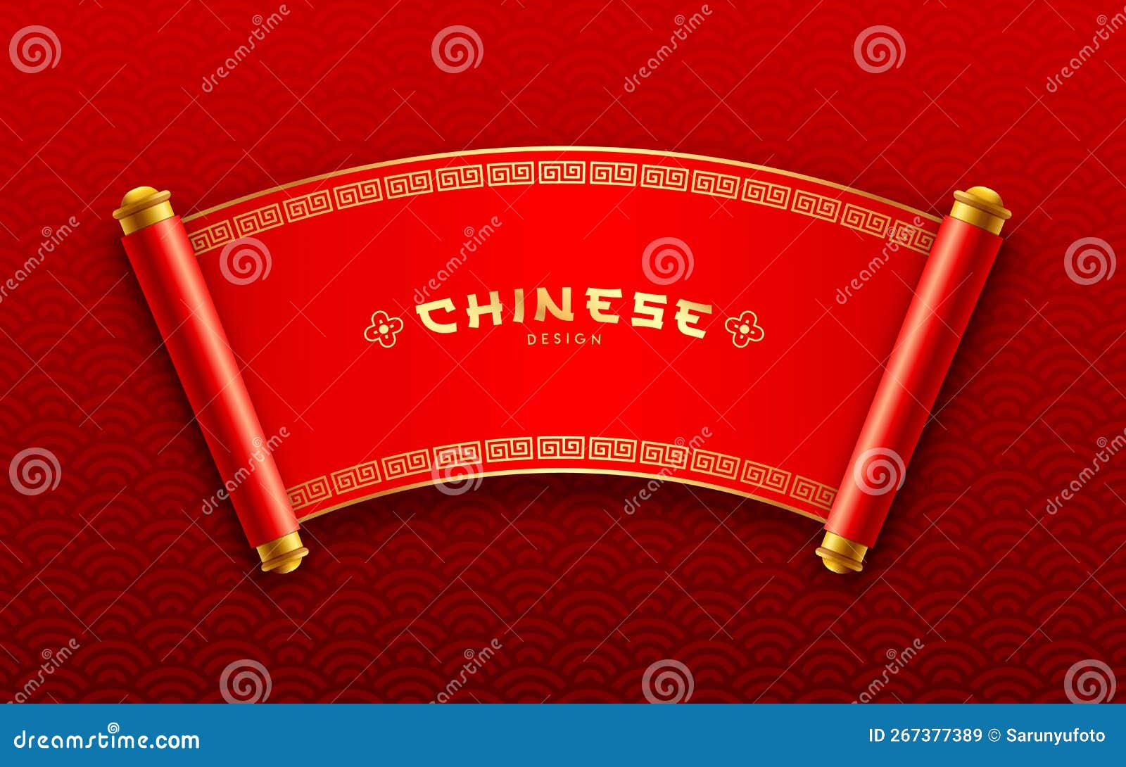 Chinese Ancient Scroll Ribbon Banner Curve Design, on Red Chinese ...