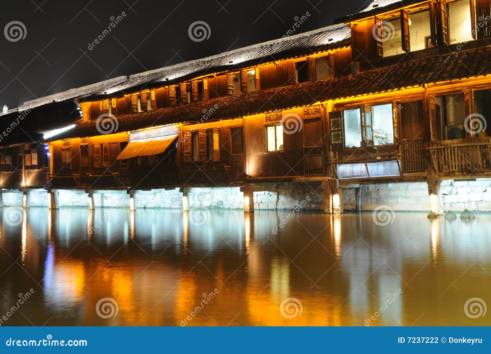 Chinese Ancient Wood Building Stock Photo - Image of town, mirrored ...