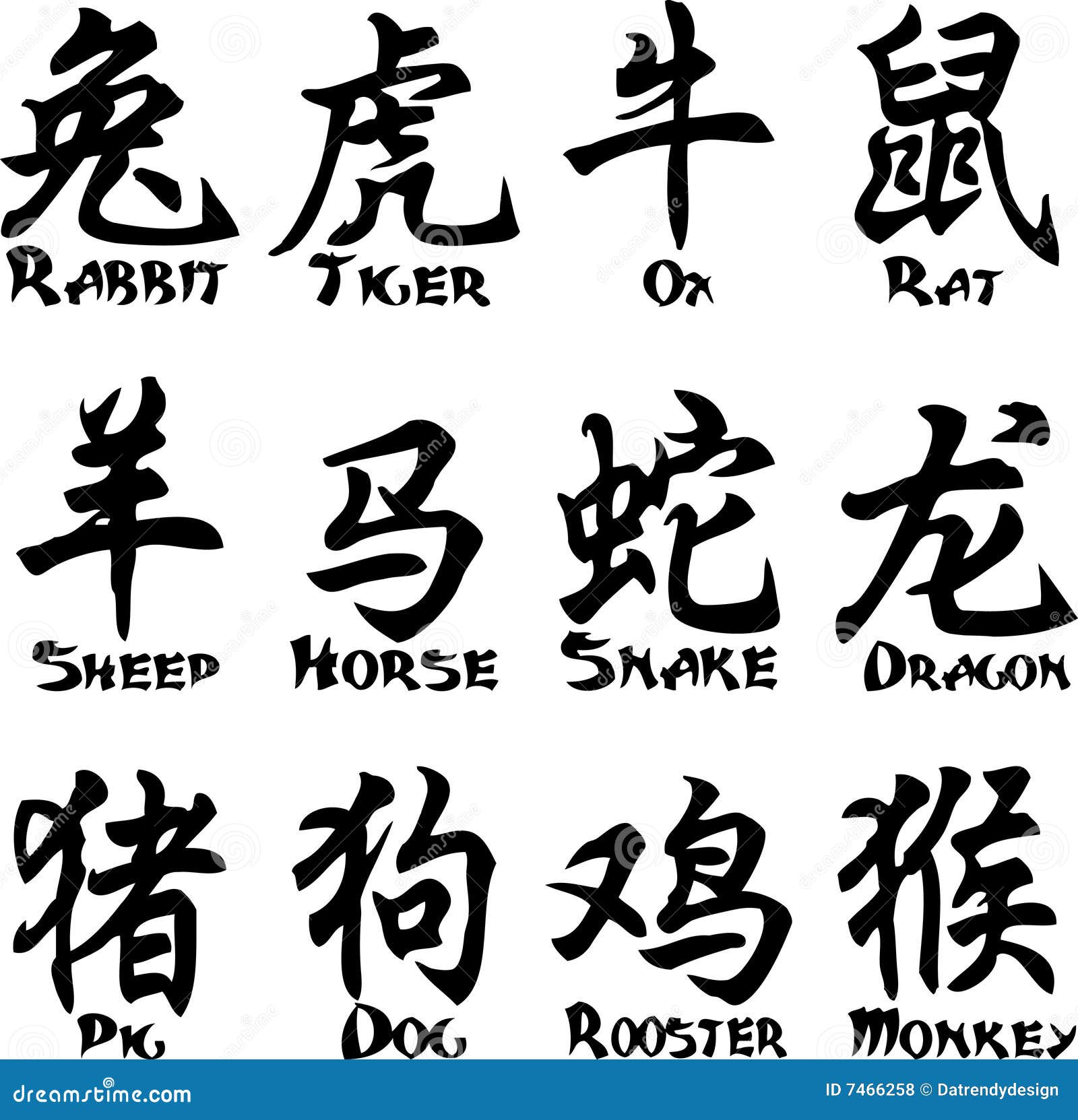 Chinese Animal Lunar Calligraphy Stock Illustration - Illustration of ...