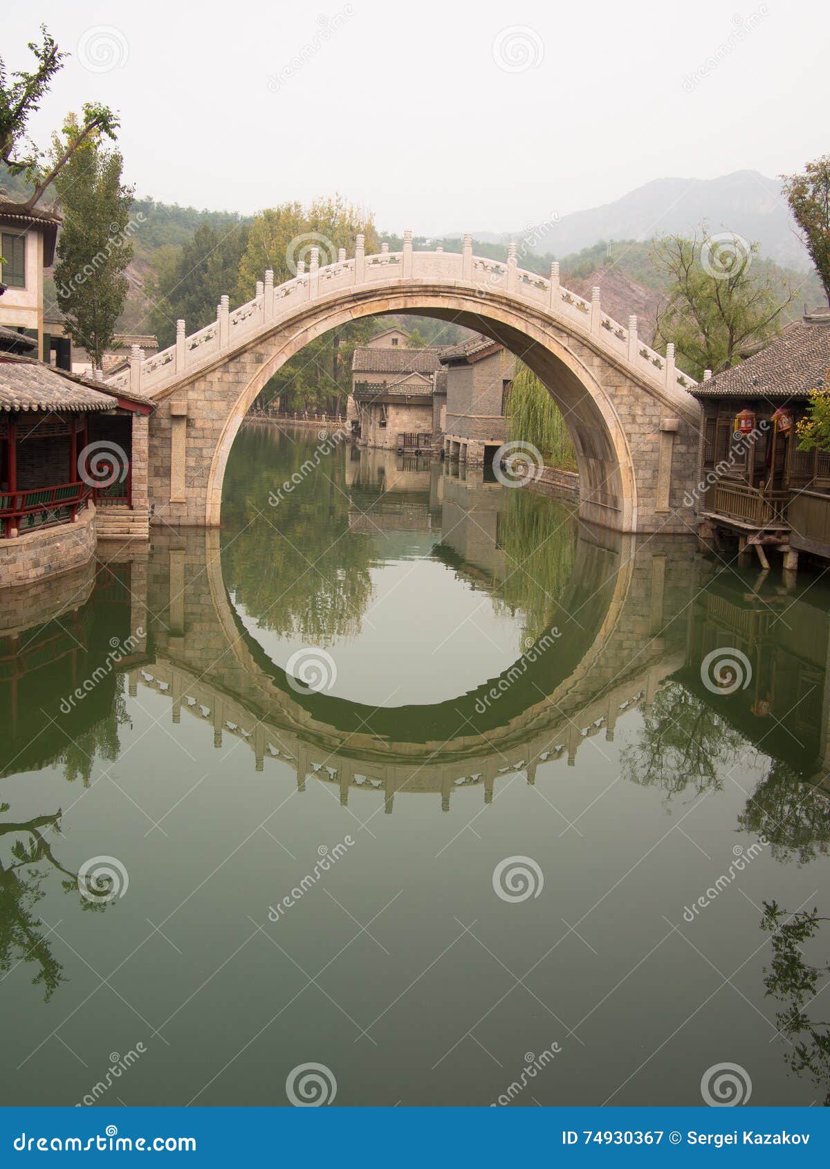 Chinese Arch Bridge with Decorations Reflected Stock Image - Image of ...