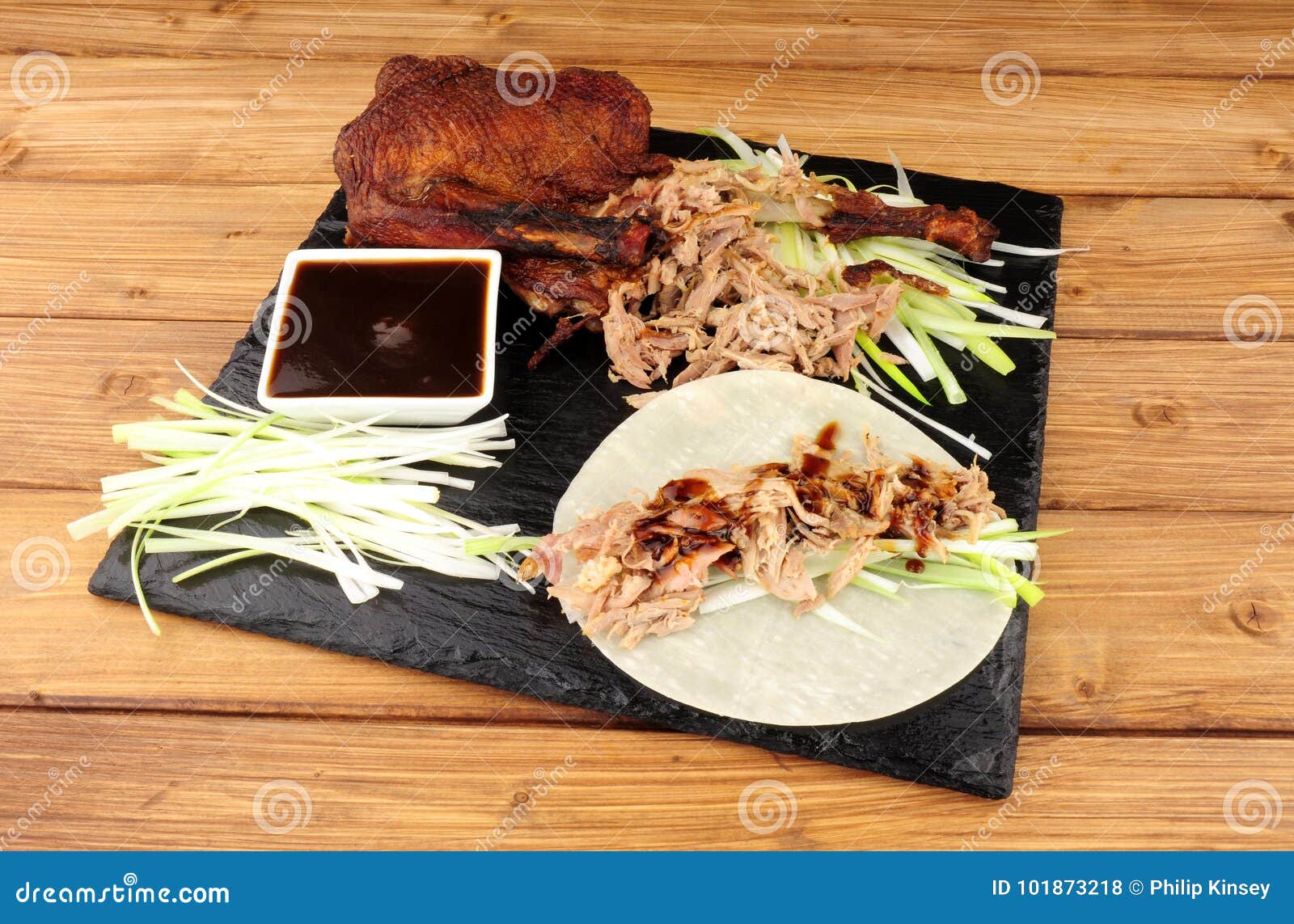 Chinese Aromatic Duck and Pancakes Stock Photo - Image of slate, meat ...