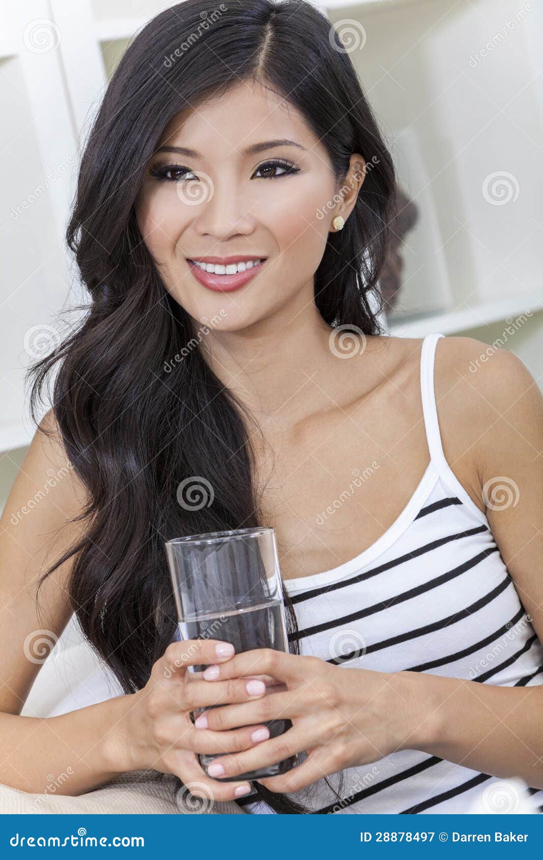 Chinese Asian Woman Drinking Glass Of Water Stock Image Image Of