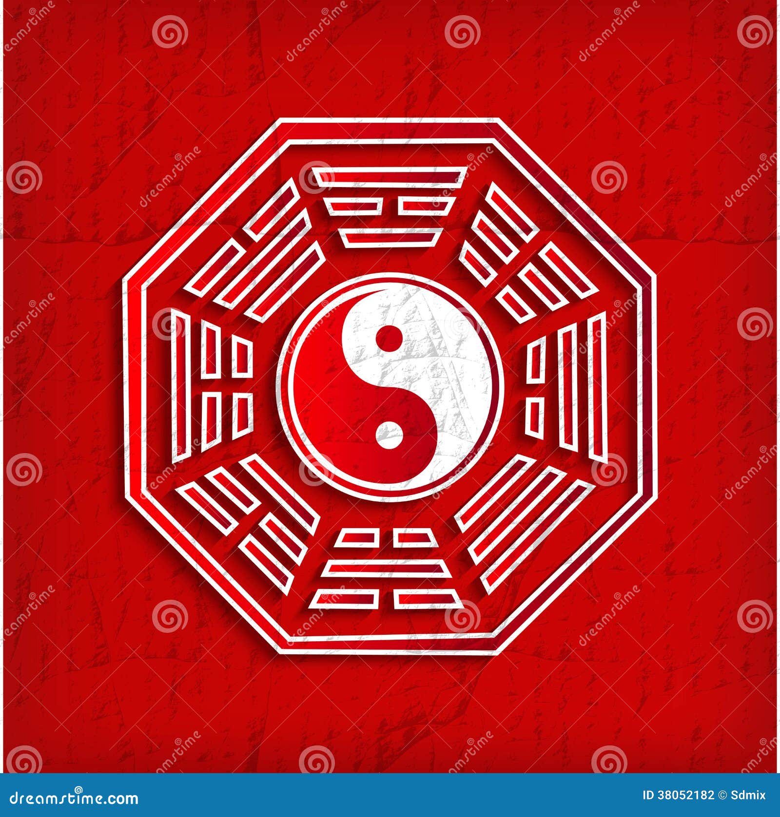 Chinese Bagua Symbol on Red Stock Vector - Illustration of frame ...