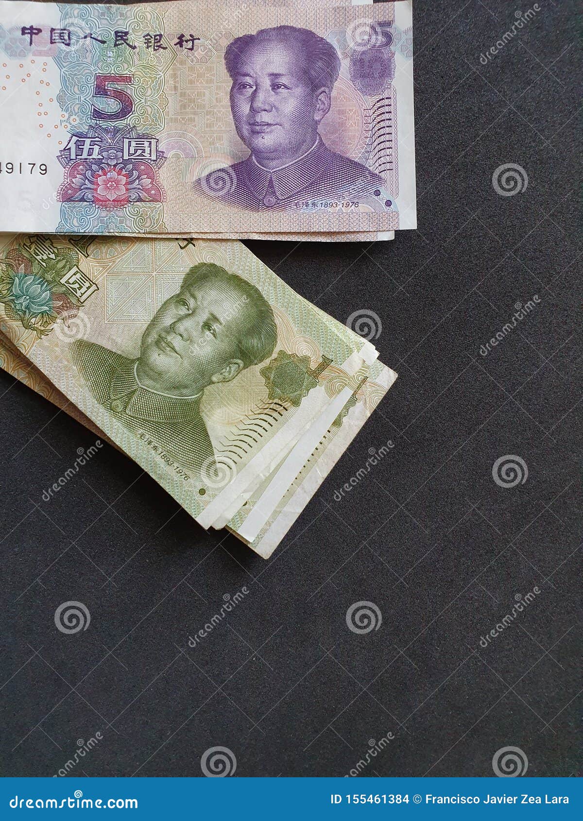 Chinese Banknotes of Different Denominations and Black Background Stock ...