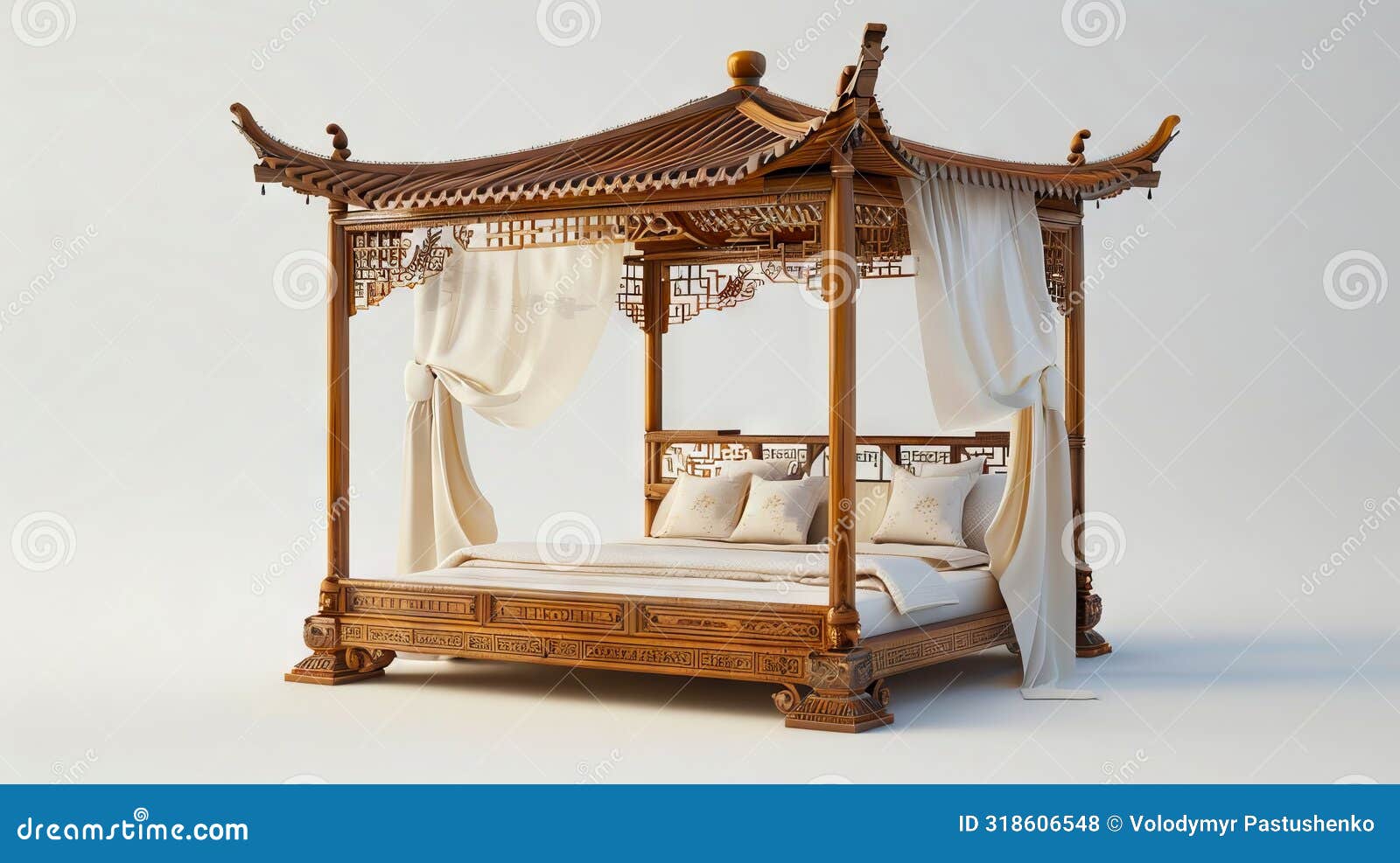 Chinese Bed Canopy 3d Model Stock Photo - Image of headboard, curtain ...