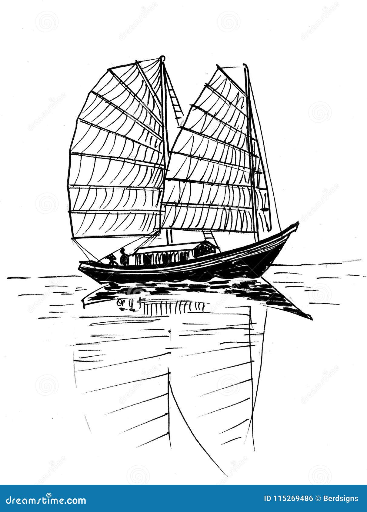 Chinese boat stock illustration. Illustration of drawing - 115269486