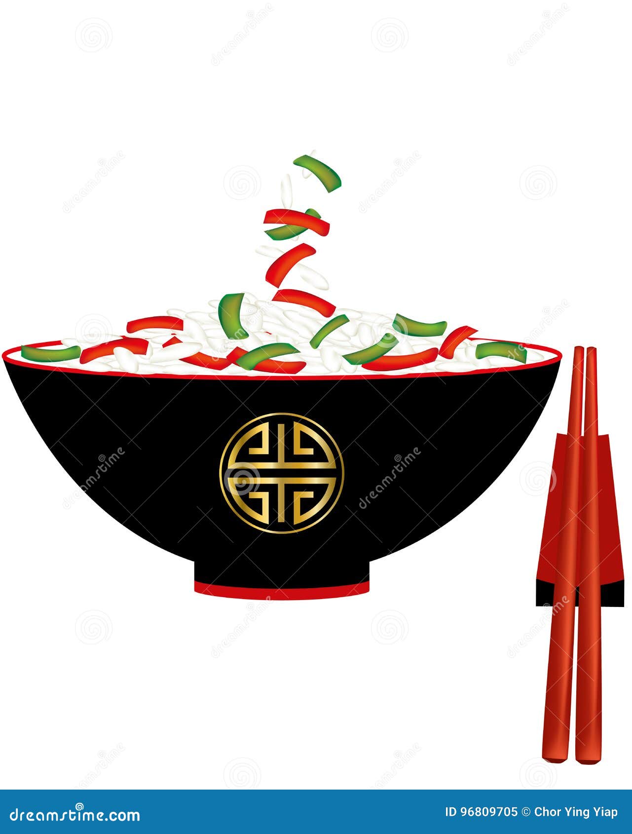 Chinese bowl stock vector. Illustration of dinner, stick - 96809705
